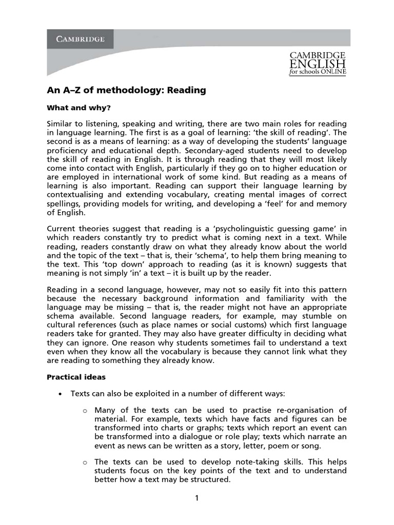An A-Z of Methodology: Reading | PDF | English Language | Second Language