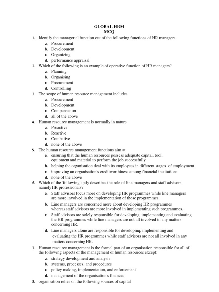 Global HRM - MCQ | PDF | Strategic Management | Human Resource Management
