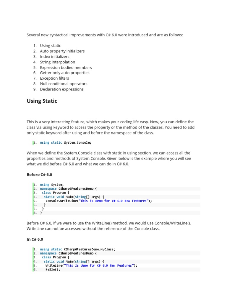 Using Static: Before C# 6.0 | PDF | C Sharp (Programming Language ...