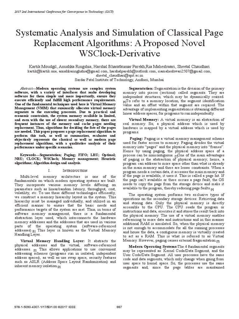 Systematic Analysis and Simulation of Classical Page Replacement ...