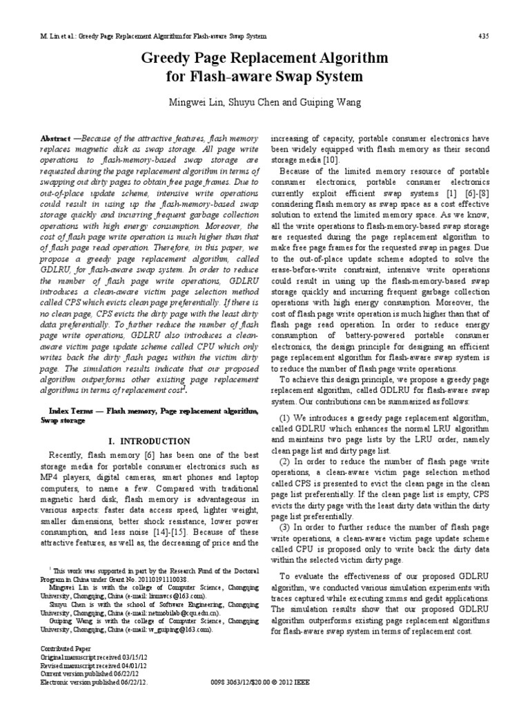 Greedy Page Replacement Algorithm For Flash-Aware Swap System | PDF | Flash Memory | Computer ...