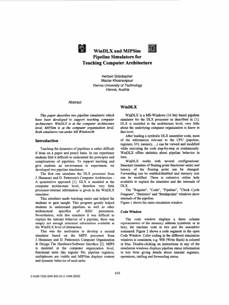 WinDLX and MIPSim Pipeline Simulators For Teaching Computer Architecture | PDF | Central ...