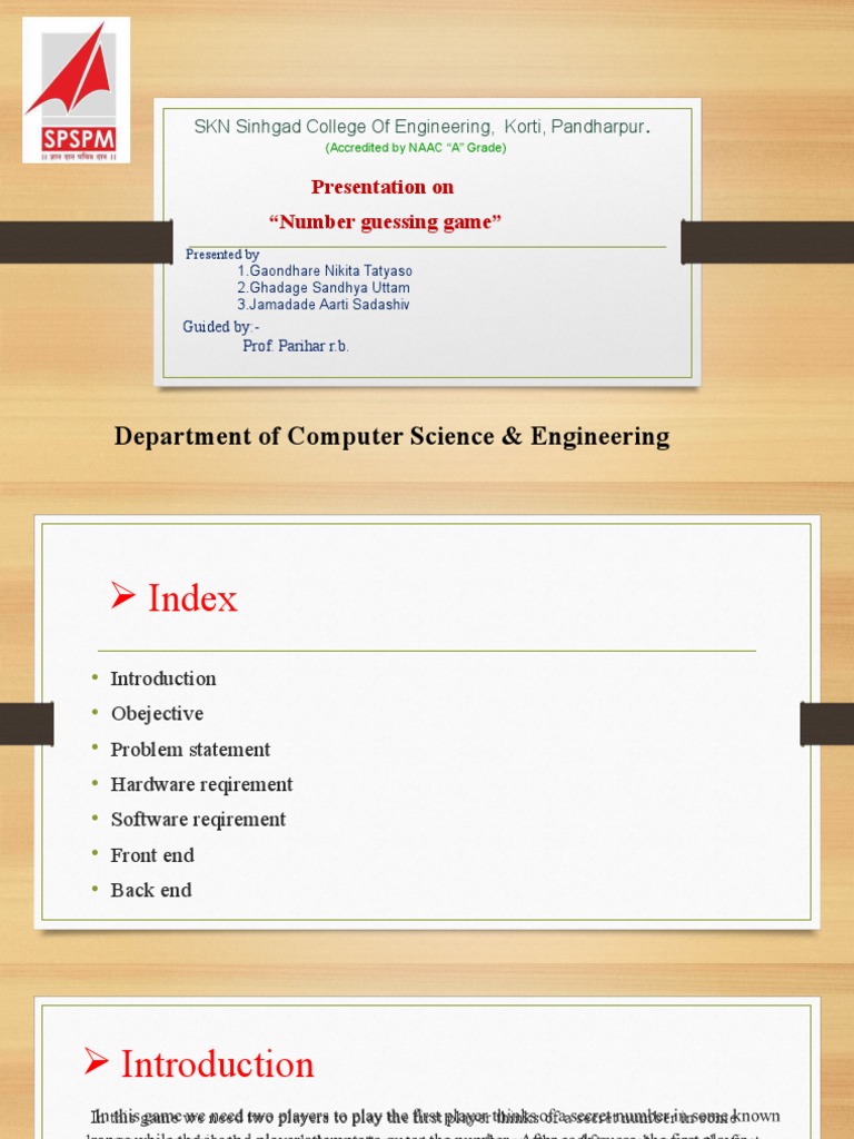 Department of Computer Science & Engineering: Presentation On "Number ...