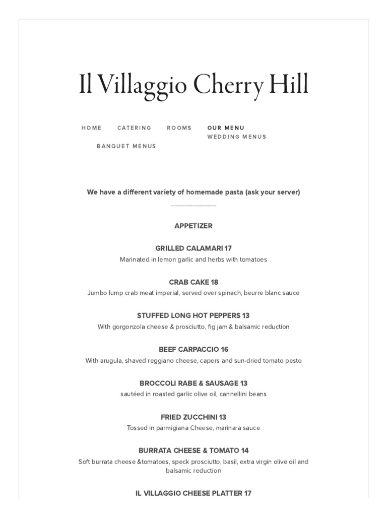 Il Villaggio Cherry Hill Menu Overview | PDF | Salad | Tomato Sauce