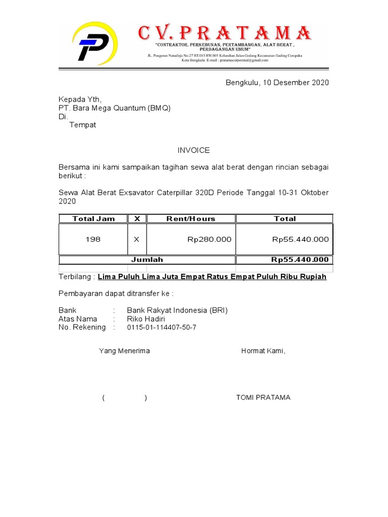 Invoice Tagihan Alat Berat | PDF