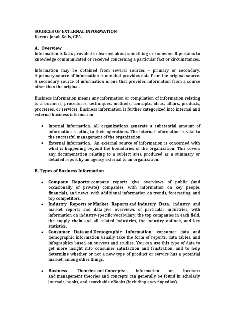 Sources of External Information | PDF | Information | Data