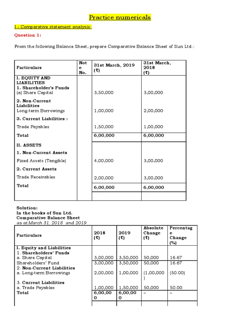 Practice Numericals FSA | PDF | Balance Sheet | Income Statement