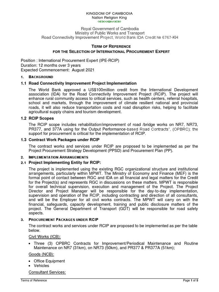 IPE - ToR-incorporated With WB Comment | PDF | Procurement | Request ...
