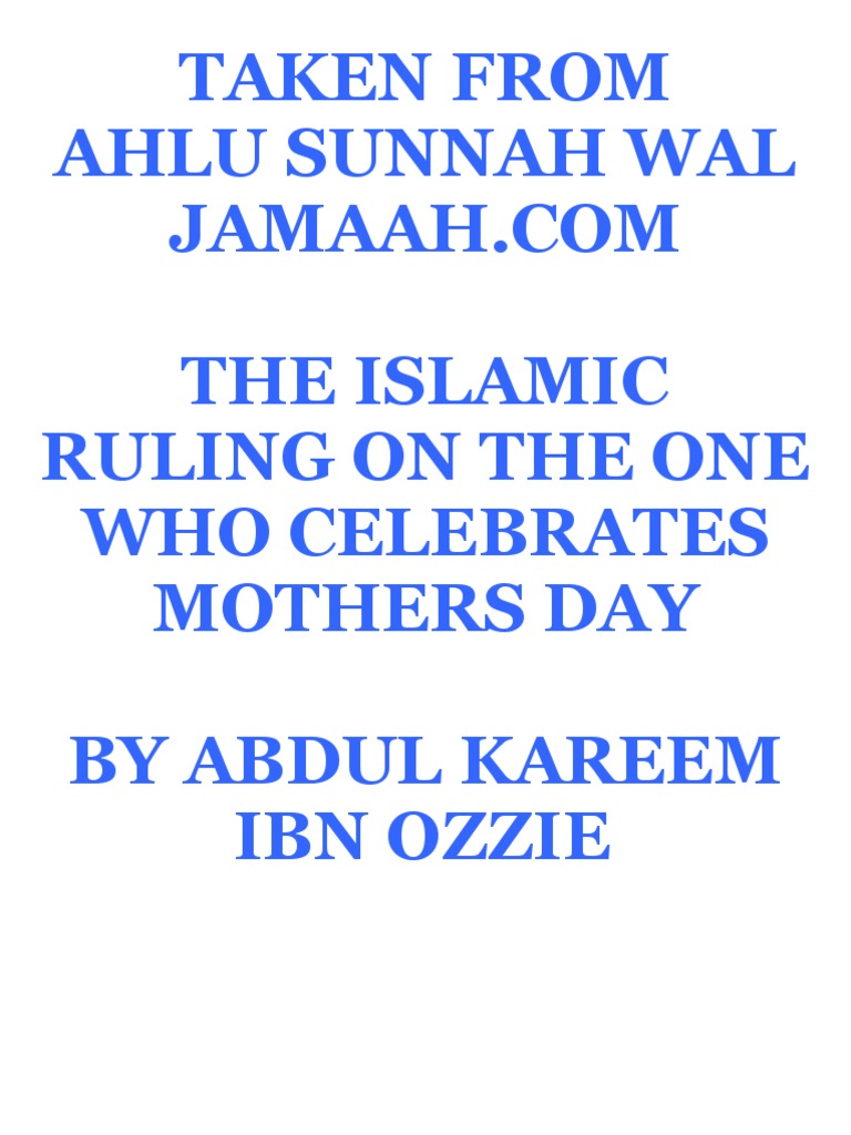 The Islamic Ruling On The One Who Celebrates Mothers Day | PDF ...