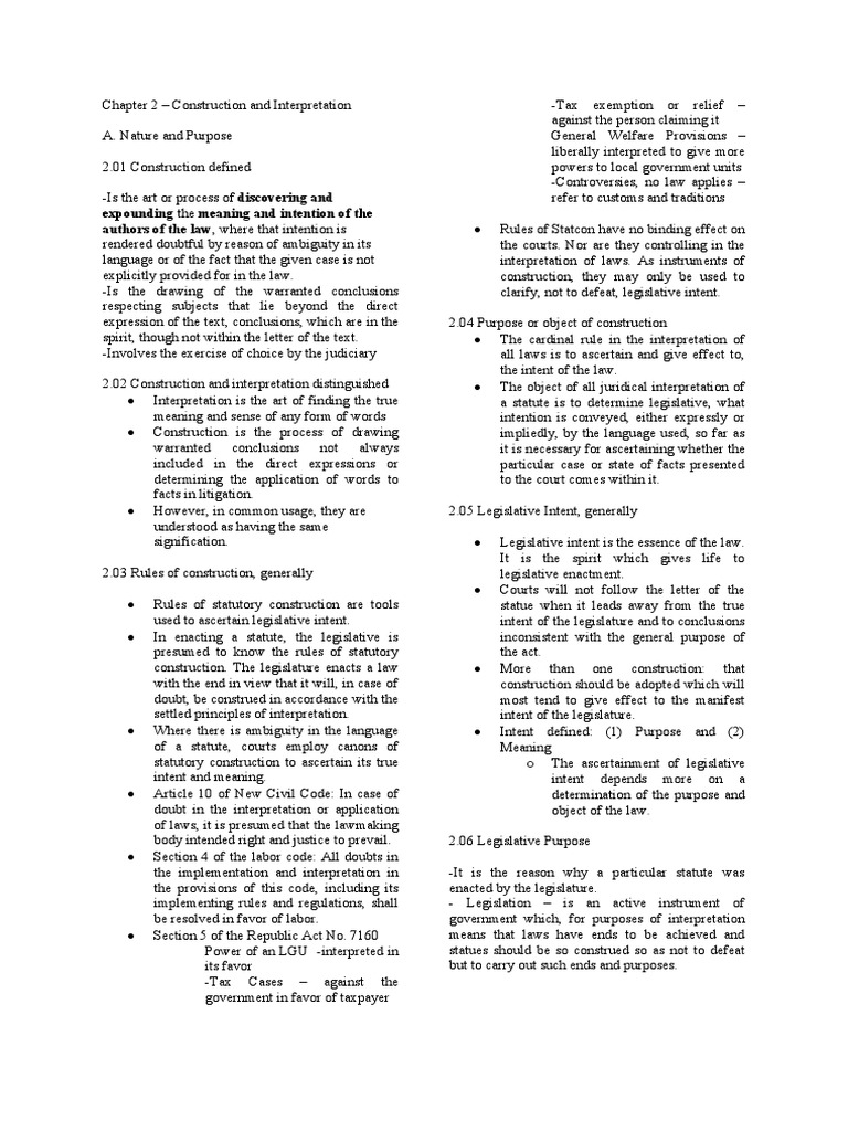 Chapter 2 - Construction and Interpretation - AGPALO STATCON | PDF | Statutory Interpretation ...
