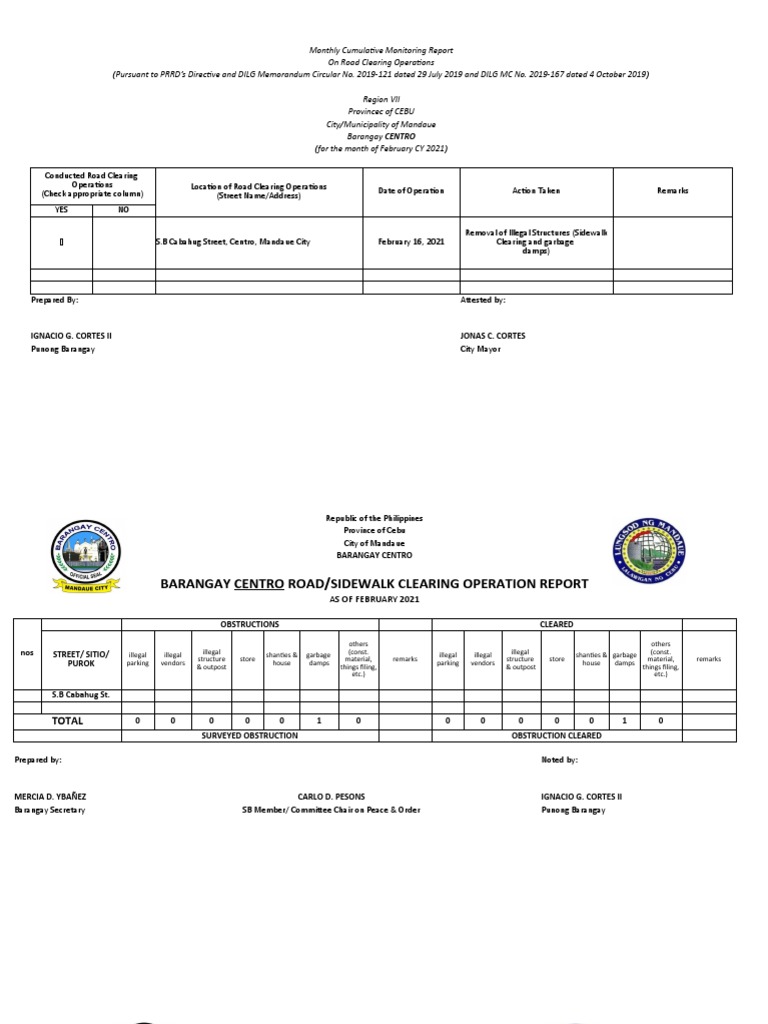 Road Clearing Report For The Month of Nov | PDF