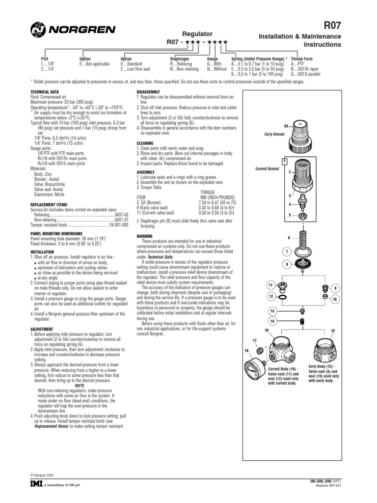Installation & Maintenance Instructions Regulator R07 | PDF | Valve | Liquids