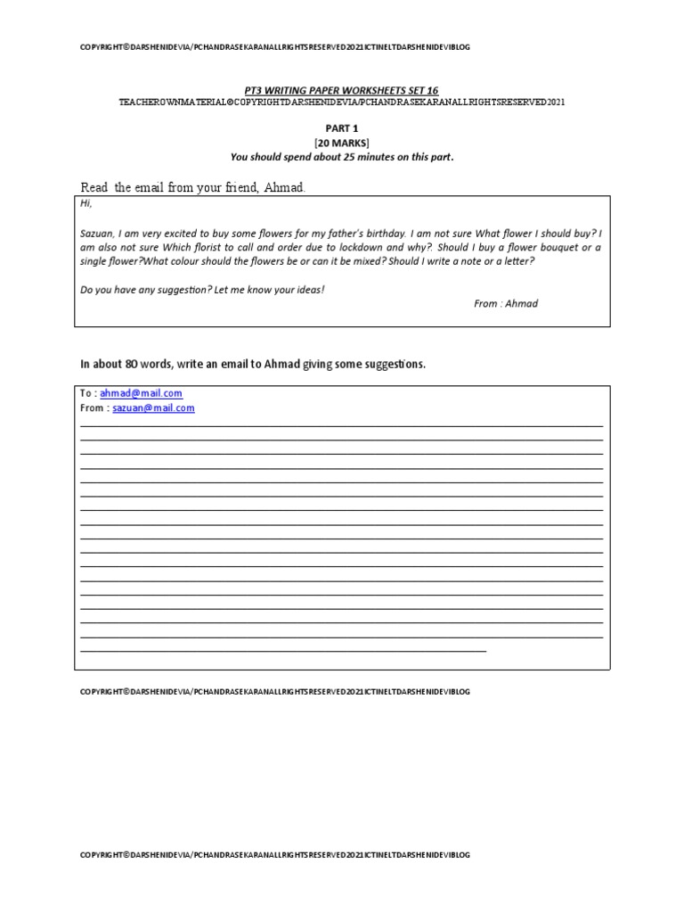 PT3 Writing Paper Worksheets Set 16 and Set 17 | PDF