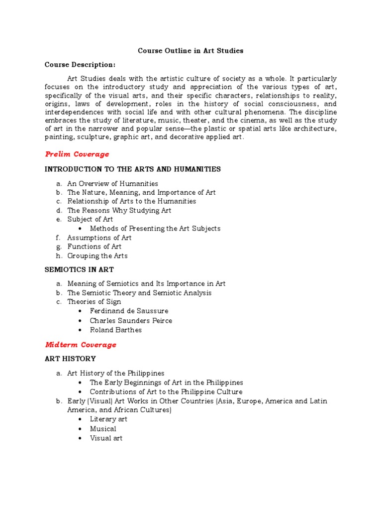Course Outline in Art Studies | PDF | Semiotics | Art History