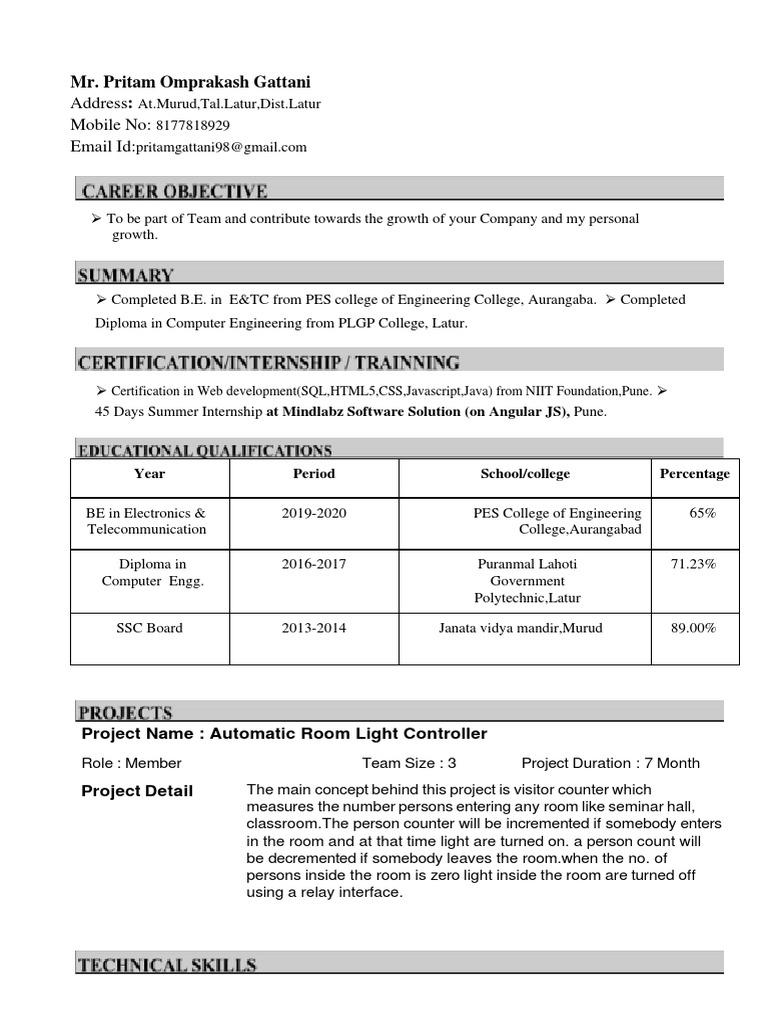 CV Pritam Gattani | Download Free PDF | Computer Programming | Computing