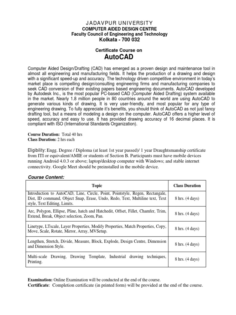 Autocad: Certificate Course On | PDF | Auto Cad | Computer Aided Design