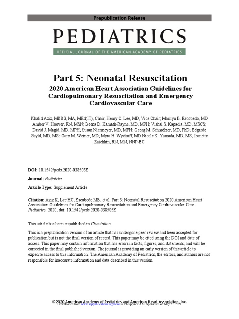 Part 5: Neonatal Resuscitation | PDF | Cardiopulmonary Resuscitation ...