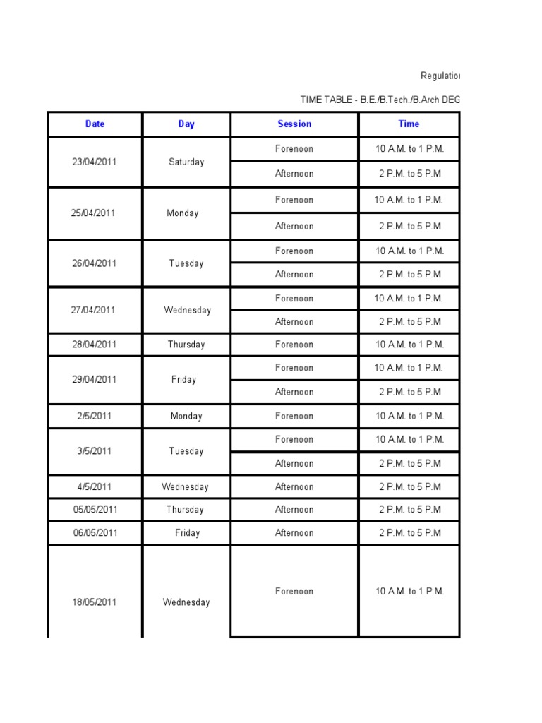 Time Table | PDF | Engineering | Engines