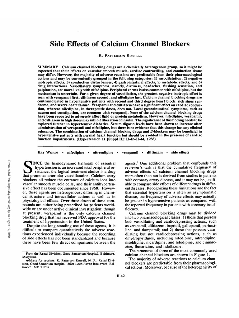 Side Effects of Calcium Channel Blockers: R. Patterson Russell | PDF ...