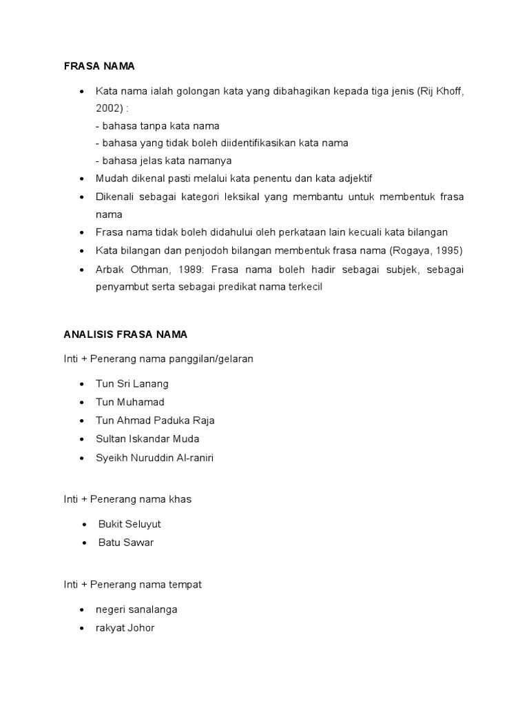 Jenis dan Contoh Frasa Nama | PDF