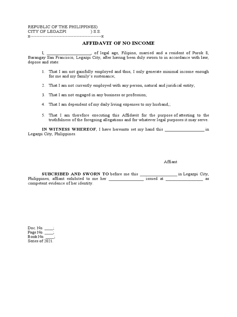 Affidavit of No Income-Chie | PDF