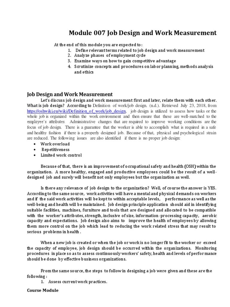 W9 Module 7 Job Design and Work Measurement | PDF | Employment | Human ...