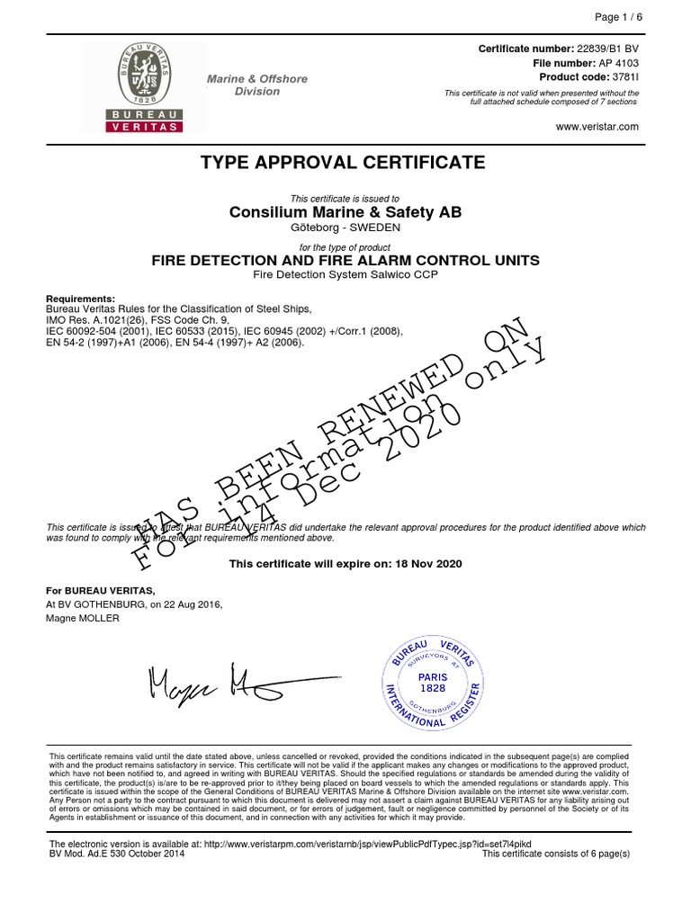 Has Been Renewed On 14 Dec 2020 For Information Only: Type Approval ...