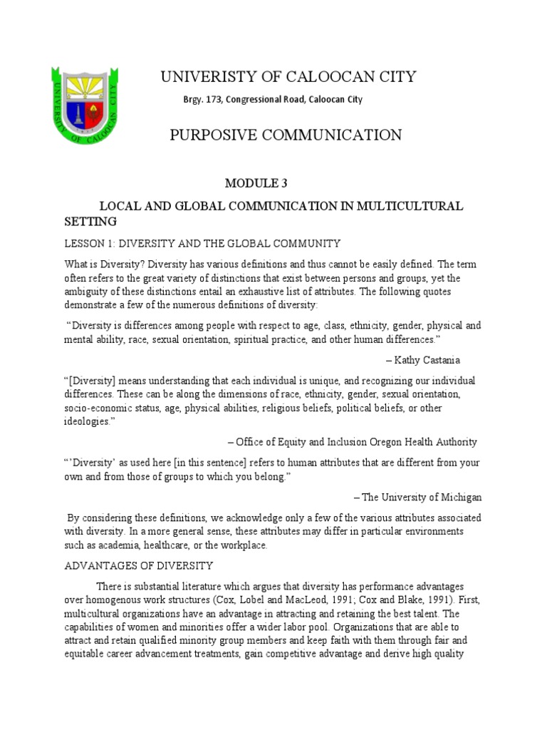 Purposive Communication Module 3 | PDF | Multiculturalism | Cross ...