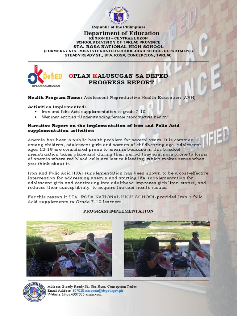 Progress Report on ARH and WASH Programs | PDF | Hand Washing ...