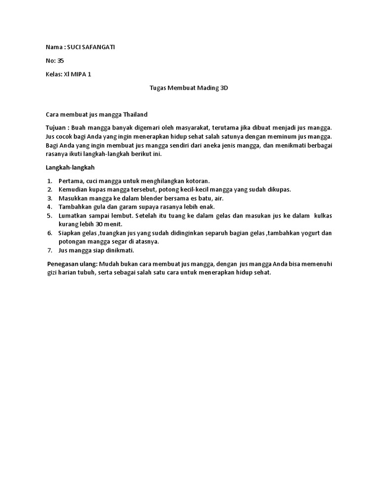 Tugas Proyek Mading 3d - Suci Safangati Xi Mipa 1 | PDF