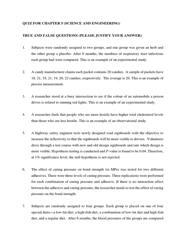 Chapter 5 Science and Engineering Quiz | PDF | Mean | Experiment
