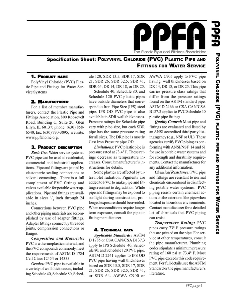 P C (PVC) P P F W S: Specification Sheet: 1. 1. 1. 1. 1. P P P P P ...