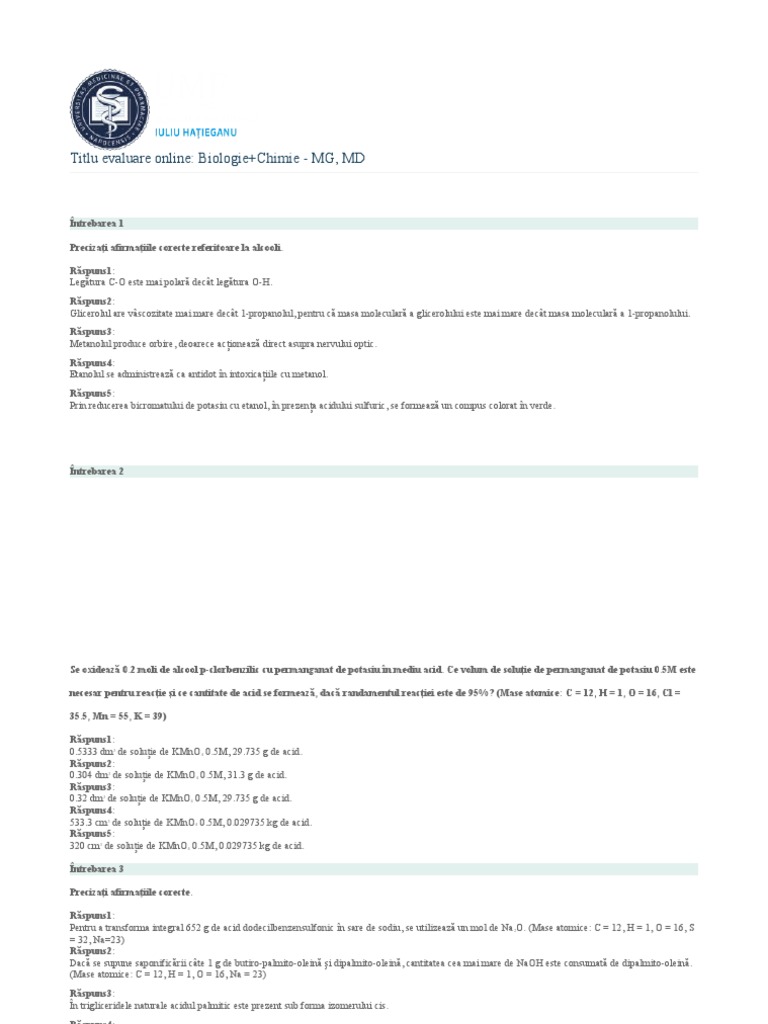 Simulare Umf Cluj 2021 | PDF