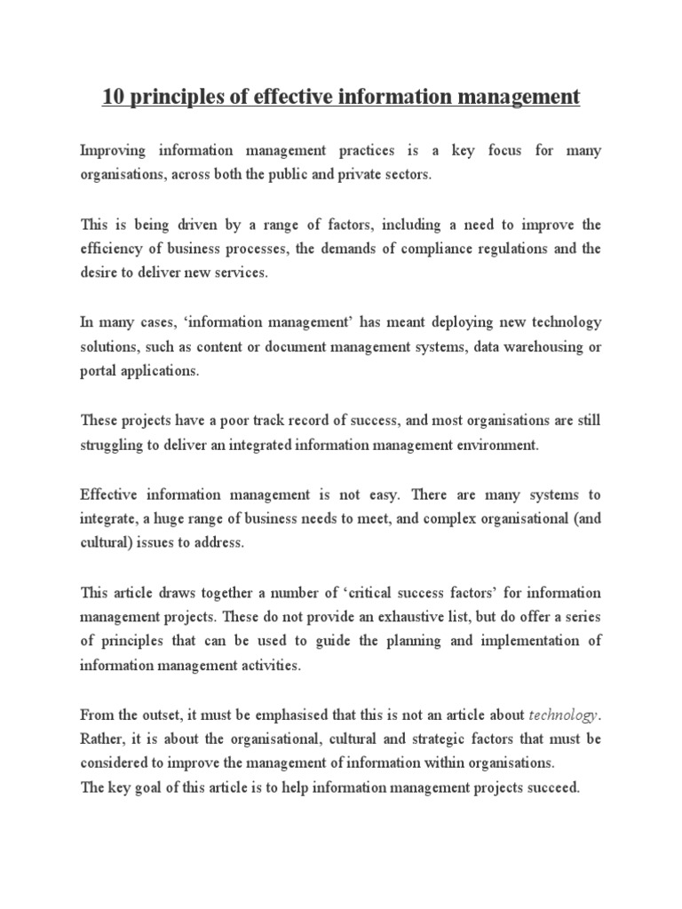 10 Principles of Effective Information Management | PDF | Information ...