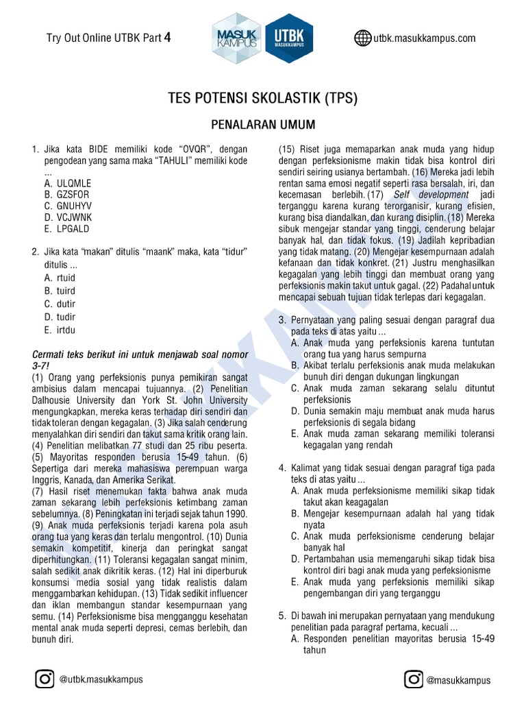 TRY OUT UTBK TPS+TKA 2022 PART 4 - Soshum | PDF
