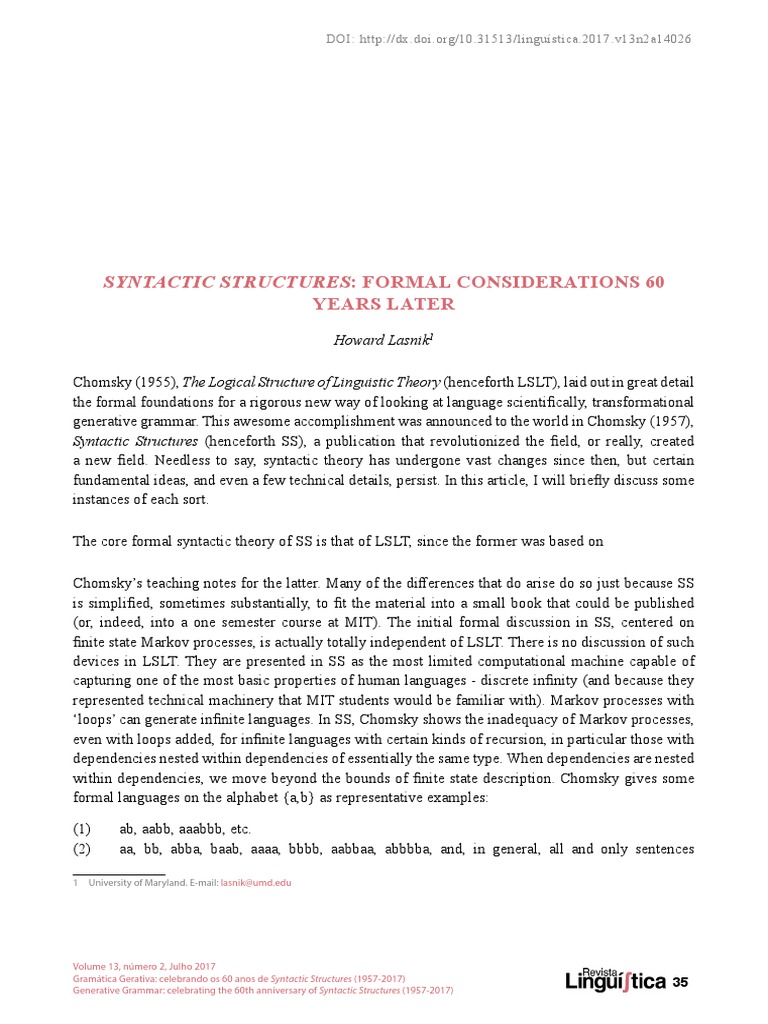 Revisiting Chomsky's Structure Dependence | PDF | Syntax | Phrase