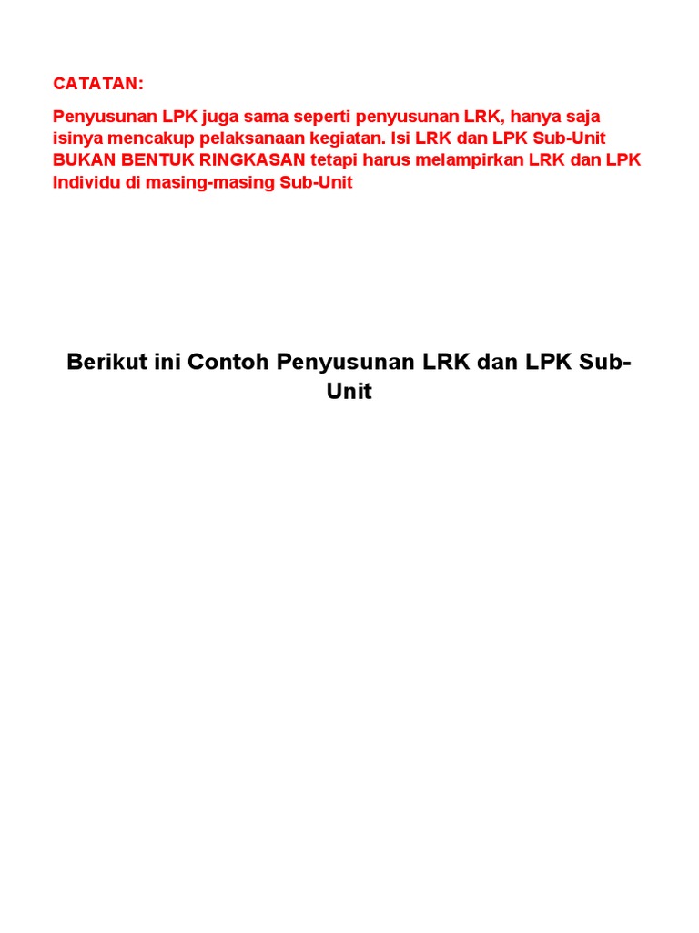 2e. Contoh Penyusunan LRK Atau LPK KKN Per Sub-Unit 2019 | PDF