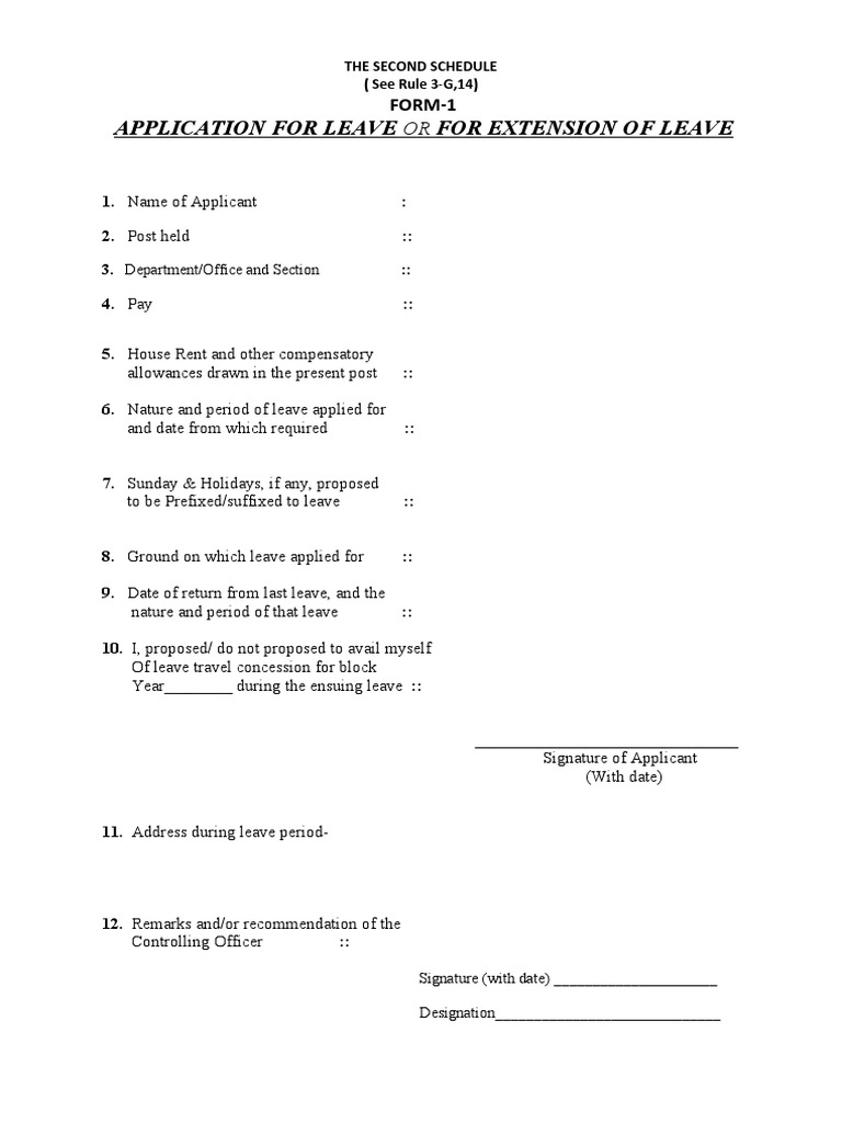 Application For Leave For Extension of Leave: FORM-1 | PDF