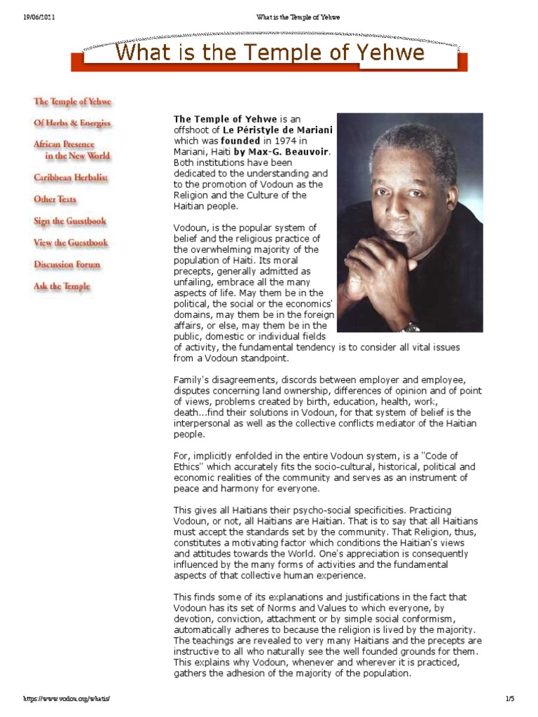 What Is The Temple of Yehwe Voudoun Max Beauvoir Voudu | PDF | Haitian ...