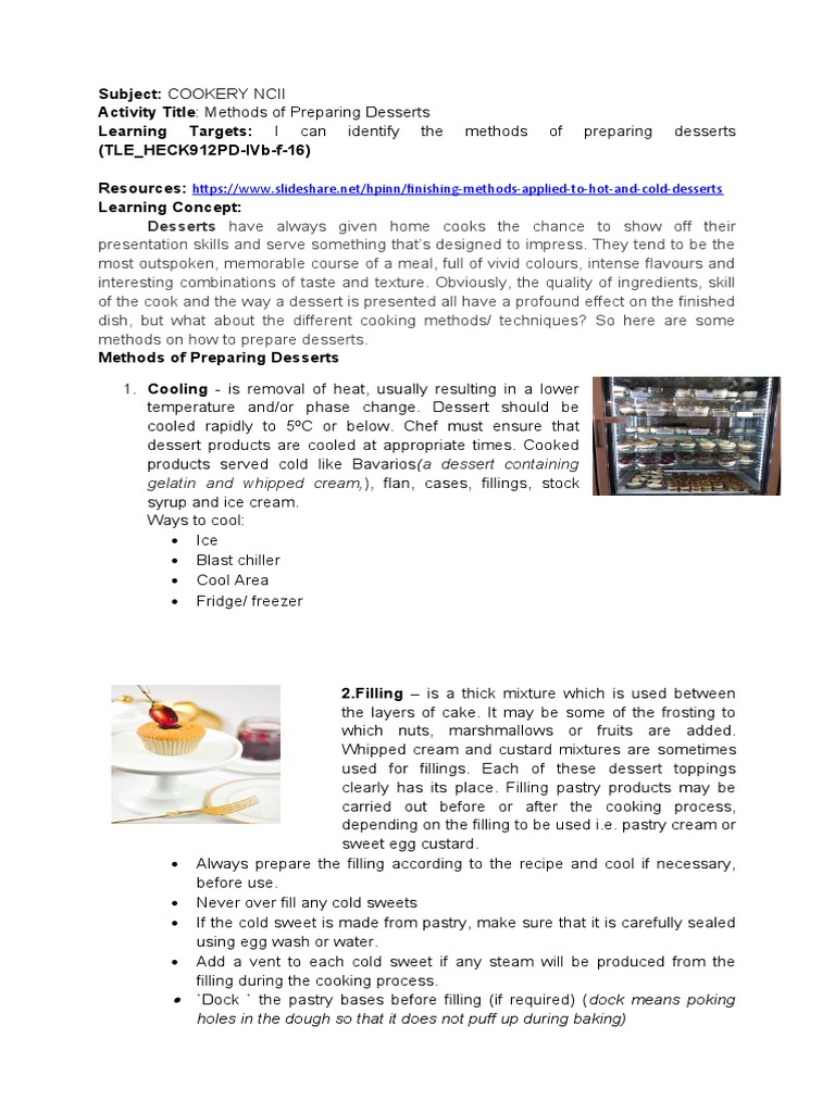 Methods of Preparing Desserts | PDF | Desserts | Custard
