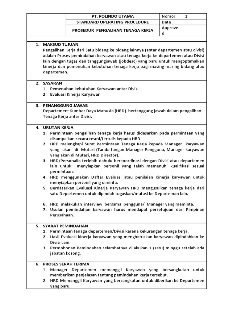 Prosedur Pengalihan Tenaga Kerja | PDF