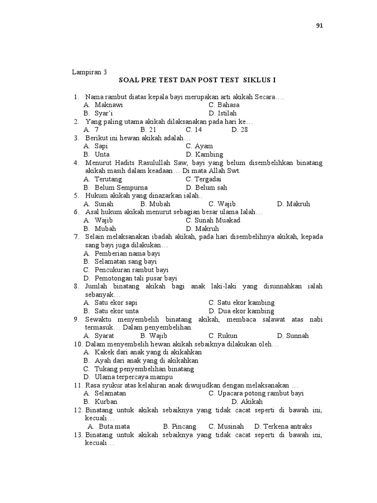 Lampiran 3 - SOAL PRE TEST SIKLUS I DAN JAWABAN | PDF