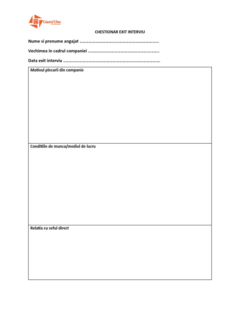 Chestionar Exit Interviu | PDF
