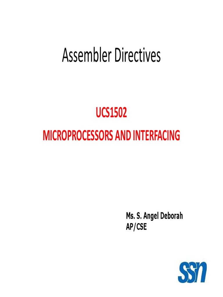 Assembler Directives: UCS1502 Microprocessors and Interfacing | PDF | Subroutine | Assembly Language