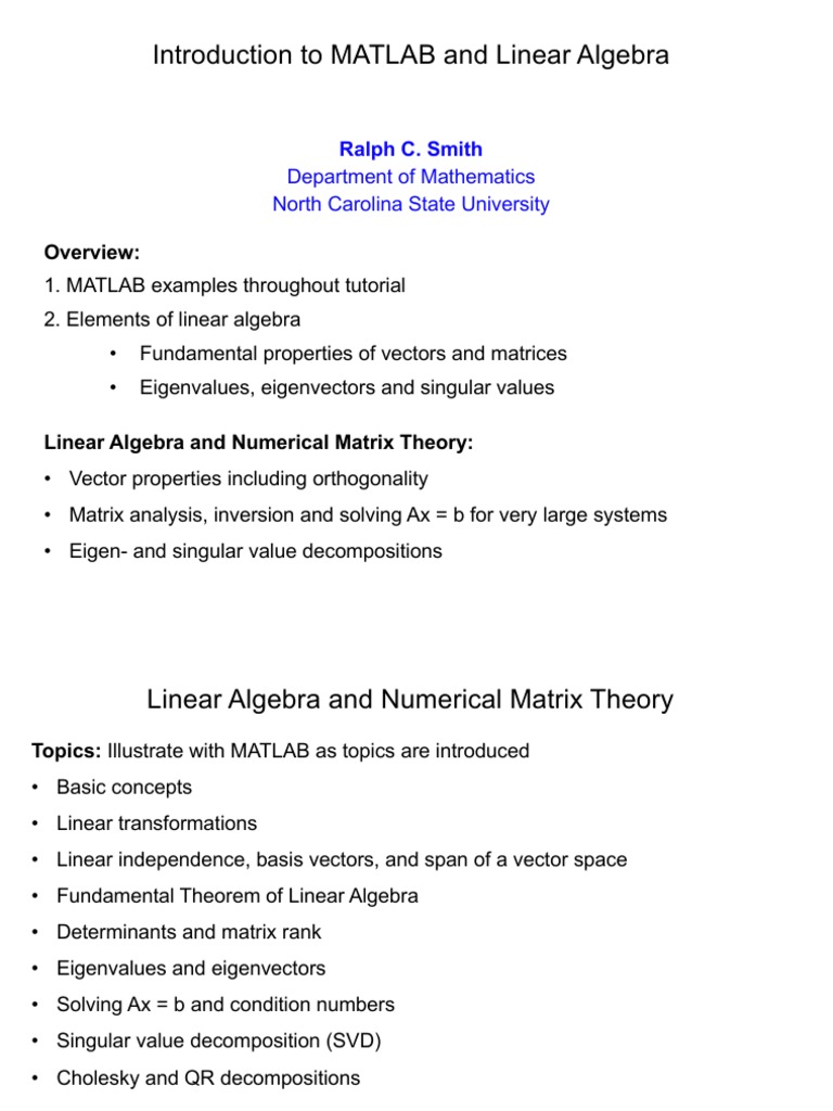 MATLAB Linear Algebra | PDF | Eigenvalues And Eigenvectors | Matrix (Mathematics)