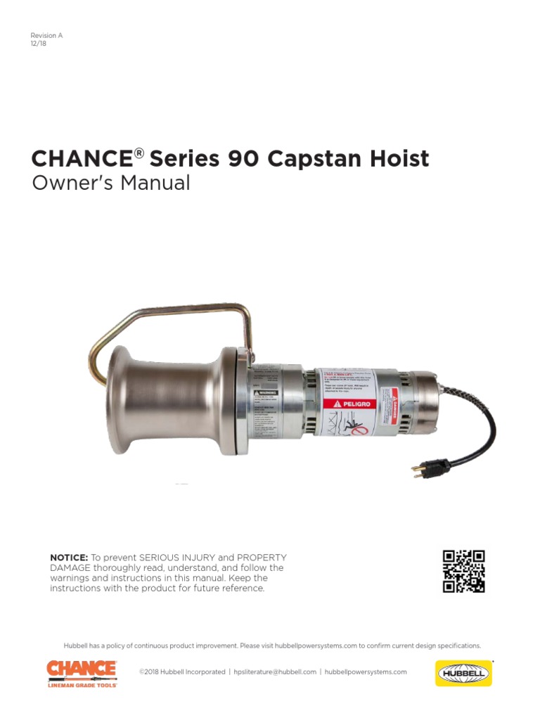 Chance Series 90 Capstan Hoist: Owner's Manual | PDF | Rope | Safety