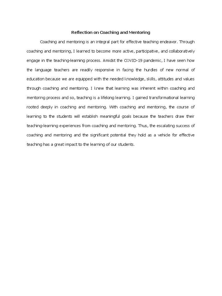 Reflection On Coaching and Mentoring | PDF