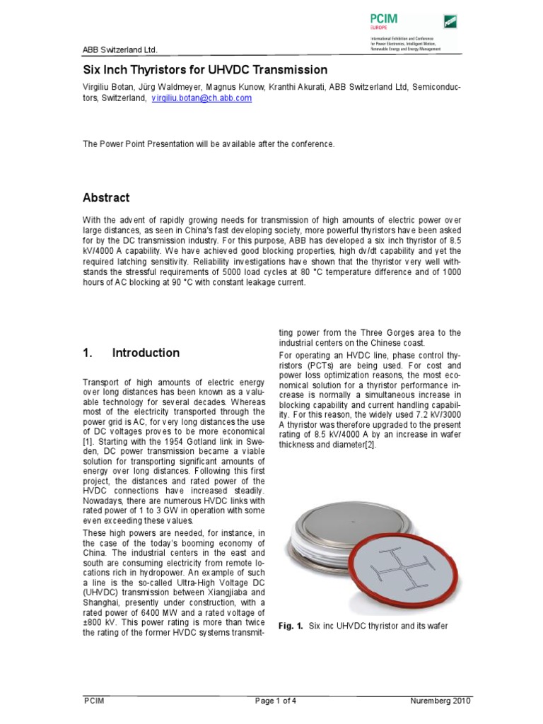 ABB 6inch Thyristor For UHVDC Transmission | PDF | High Voltage Direct ...