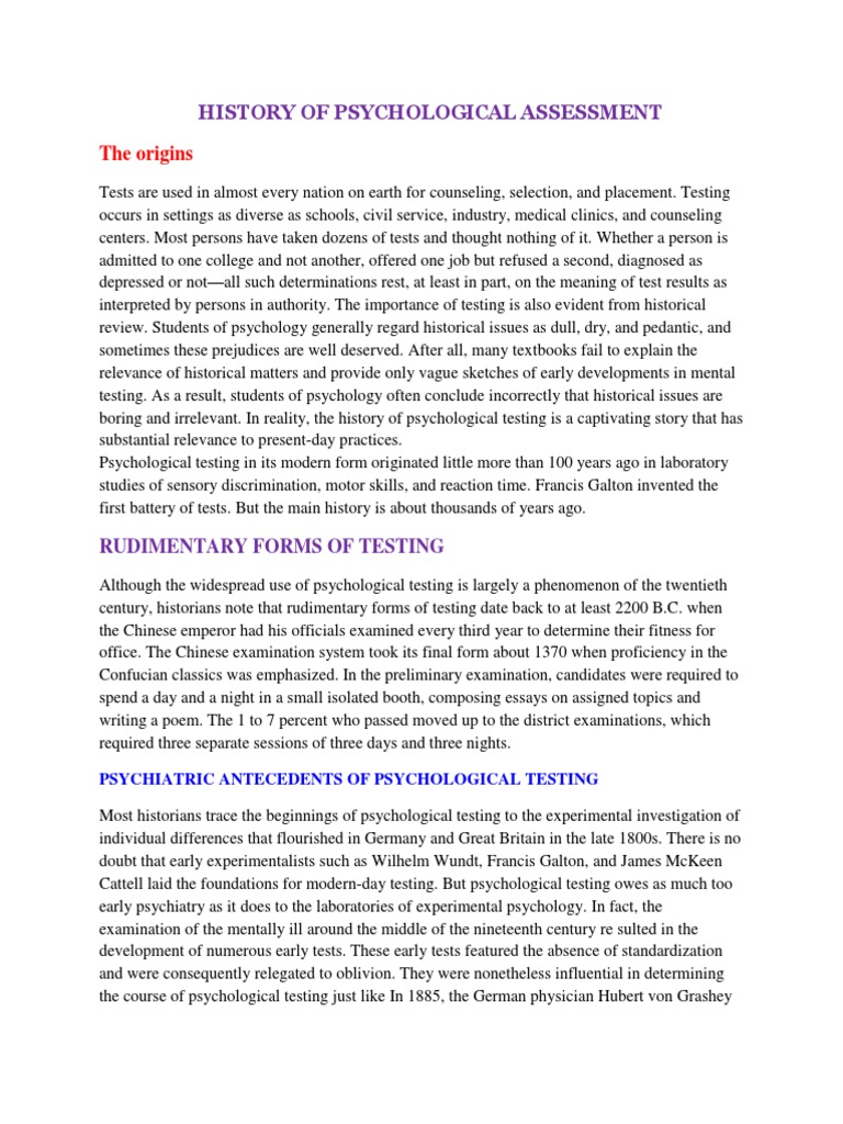 History of Psychological Assessment | PDF | Psychology | Intelligence ...