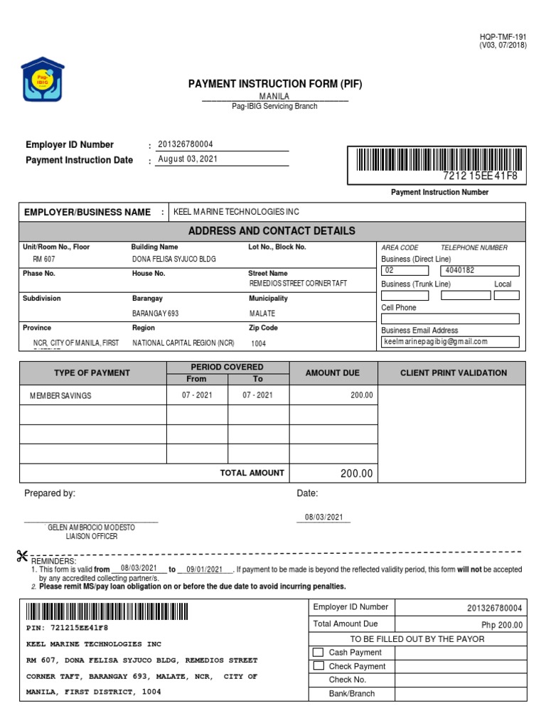 Payment Instruction Form (Pif) : Manila | PDF | Payments | Financial ...